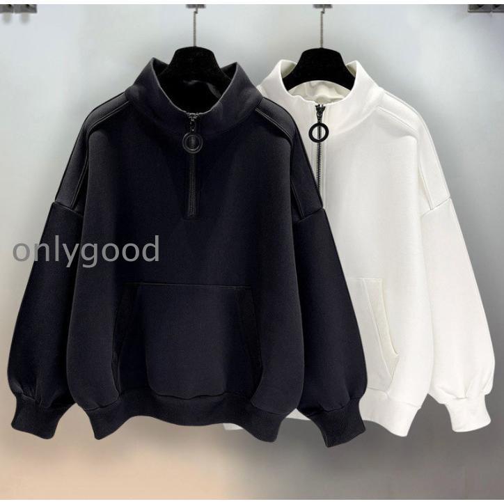 トレーナー ハイネック カットソー ハーフジップ スウェット トップス 秋服 レディース tシャツ トレーナー プルオーバー 立襟 新韓国ファッション【カラー】ホワイト、ブラック【素材】綿混紡【サイズ】F(XL)バスト：112 着丈：63 ...