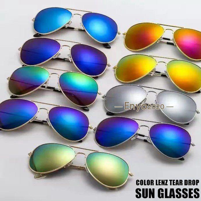 ティアドロップ サングラス ミラーレンズ 紫外線対策 UV400 レインボー 金縁 ティアドロップサングラス メタルフレーム UVカット メンズ レディース アビエーター パイロットサングラス 車 バイク 自転車 運転 ドライブ ゴルフ ア...
