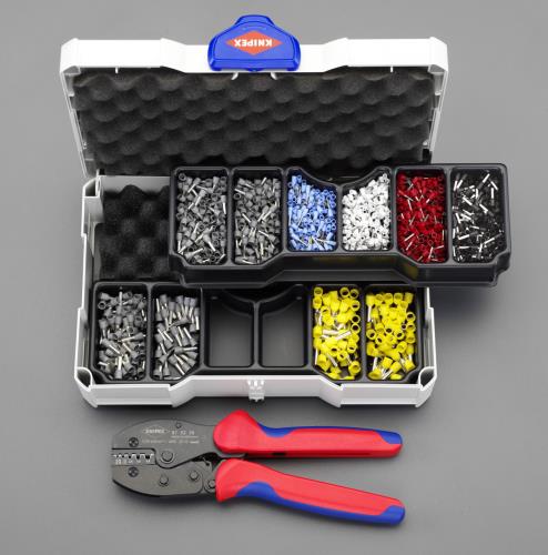 仕様：●メーカー:KNIPEX(クニペックス)●型番:979023●ケースサイズ:265×170×70(H)mm●220mm 圧着ペンチ(EA538KH-16)付●ケースは積重ねが可能です。●:ホワイト:抱合範囲:0.5mm2 入数:200...