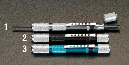仕様：●ドライバーホルダー●(+)ドライバービット:#0・#00●(-)ドライバービット:1.6mm・2.0mm・2.4mm●全長:125mm(ビット装着時)●ホルダー内にビットが収納できます。●ホルダーサイズ:φ11×97mm●ボディカラ...