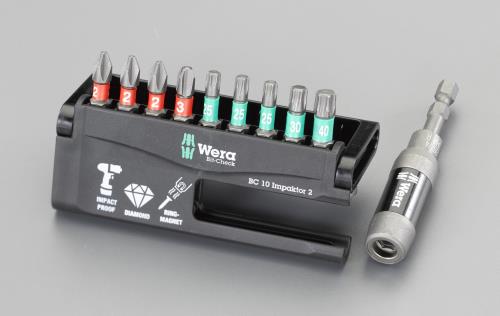 仕様：●メーカー:Wera●型番:057682●〈セット内容〉●(+)ビット:#2(3本)・#3●TORXビット:T25(3本)・T30・T40●ビット全長:25mm●ビット先端ダイヤモンドコーティング●ビットホルダー:六角シャンク:1/4...