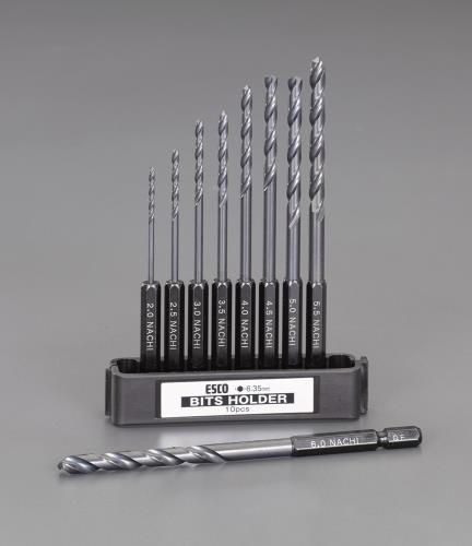 仕様：●メーカー:不二越(NACHI)●型番:ESCOオリジナルセット品●材質:Co-HSS(コバルトハイス)●六角シャンク:6.35mm●シンニング付●入数:9本●サイズ(mm):2.0・2.5・3.0・3.5・4.0・4.5・5.0・5...