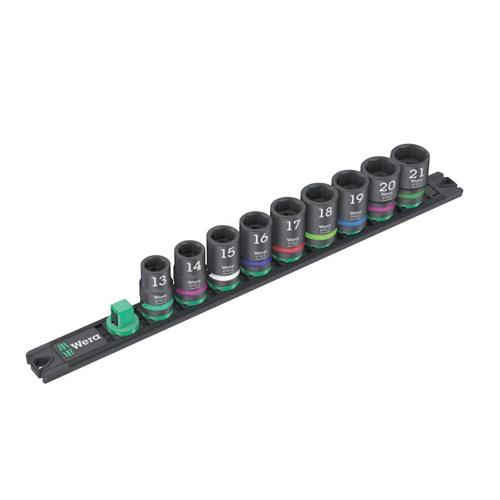 仕様：●メーカー:Wera●型番:005490●対辺(mm):13・14・15・16・17・18・19・20・21(9個組)●全長(mm):38●差込角:1/2”●レールサイズ:370×30mm●ソケットレール付商品画像に関する注意事項：●...