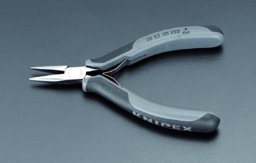 仕様：●メーカー:KNIPEX(クニペックス)●型番:3522115ESD●全長:115mm●静電気放電タイプ●表面抵抗:1×10^5~1×10^12Ω●ハンドル:コンフォート(ESD)●仕上げ:高級磨き●仕様:ストレート●形状:半丸口●重...