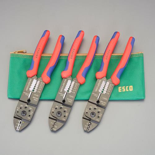 仕様：●メーカー:KNIPEX(クニペックス)●型番:※ESCOオリジナルセット品●:3本セット(工具袋付)●絶縁端子用:対応端子:絶縁端子圧着範囲:0.75~1.5、1.5~2.5、2.5~6.0mm2●差込端子用:対応端子:差込端子(6...