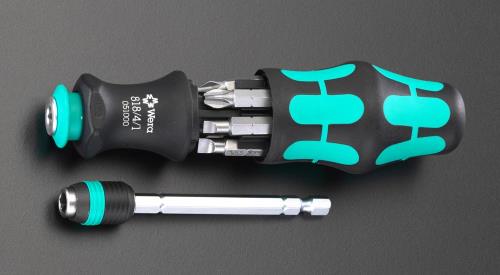 仕様：●メーカー:Wera●型番:051024●:8点(ハンドル×1、ビットホルダー×1、ビット×6、収納ケース×1)●ドライバーハンドル:通常時:145mm 最長:198mm●ハンドル長:118mm●ハンドル重量:122g(内部にビット含...