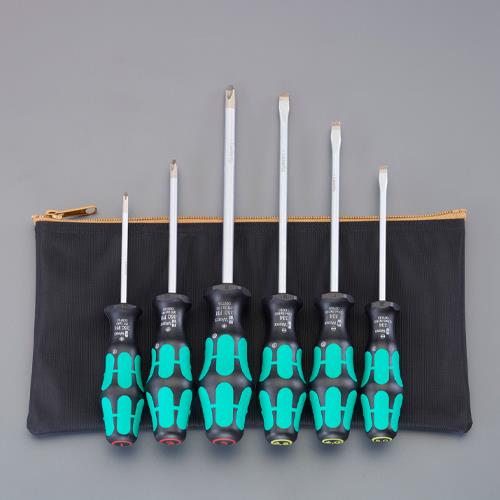 仕様：●メーカー:Wera●型番:※ESCOオリジナルセット品●:6本組●(+)ドライバー:先端×軸径・軸長:#1×5mm・80mm#2×6mm・100mm#3×8mm・150mm●(-)ドライバー:刃幅×刃厚・軸長:5.0×0.8mm・1...