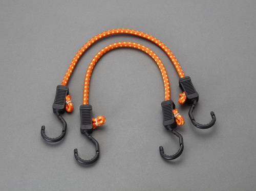 仕様：●全長:152~762mm(無負荷状態で390mm)●コード径:φ7mm●フック内径:28mm●フック線径:6×7mm●コード材質:ポリプロピレン、ラテックスゴム●フック材質:スチール(樹脂コート)●使用荷重:設定なし●入数:2本●コ...