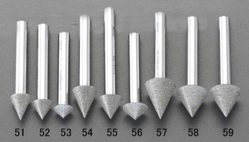 仕様：●刃径:10mm●刃長:5mm●全長:45mm●先端角:90°●軸径:6.0mm●砥粒:ダイヤモンドD126●粒度:#140●ブランク材:クロムモリブデン鋼●電着タイプ●ダイヤモンドパウダー付●切れ味が良く、ダイヤが長持ちします。商品...