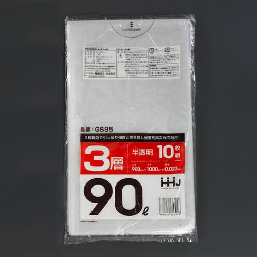 仕様：●容量:90L●サイズ:900×1000mm●厚み:0.023mm●色:半透明●入数:10枚●材質:HDPE、LLDPE●HDPEでLLDPEを挟んだ3構造で、引っ張りと突き刺しへの強度があります。商品画像に関する注意事項：●画像に数...