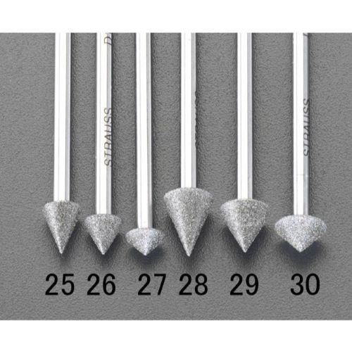 仕様：●刃径:6mm●刃長:9mm●全長:55mm●先端角度:45°●軸径:3mm●砥粒:ダイヤモンドパウダー(D126)●粒度:#140●ブランク材:クロムモリブデン鋼●電着タイプ商品画像に関する注意事項：●画像に数字等の情報が入っている...