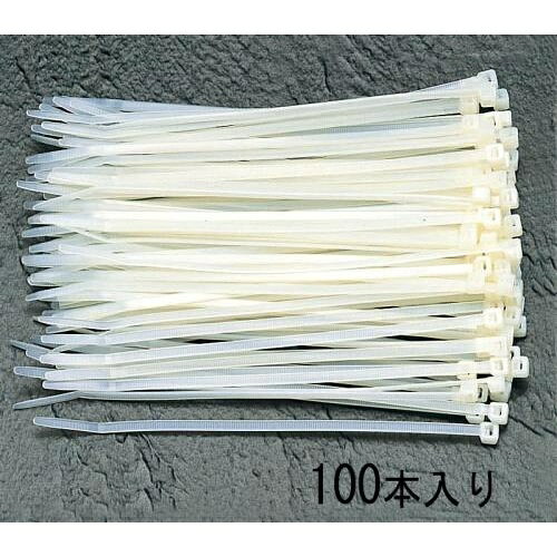 仕様：●全長:100mm●幅:2.5mm●厚み:1.0mm●最大径:20mm●最小径:3mm●ループ引張強度:8kgf●使用温度範囲:-40~85°C●材質:ナイロン66●カラー:白●入数:100本●不意に抜けるのを防止するロック付き商品画...