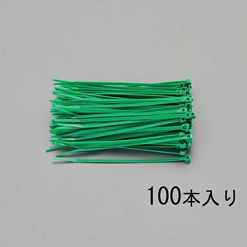 仕様：●全長:100mm●幅:2.5mm●厚み:1.0mm●最大径:20mm●最小径:3mm●ループ引張強度:8kgf●使用温度範囲:-40~85°C●材質:ナイロン66●色:緑●入数:100本●簡易的な結束に●カラーが豊富であらゆる場所に...