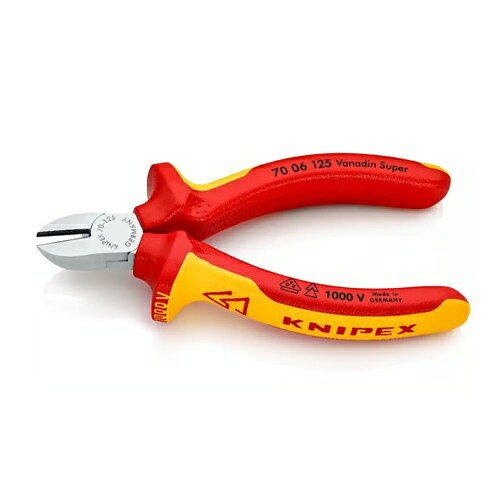 仕様：●メーカー:KNIPEX(クニペックス)●型番:70 06 125●切断能力:軟線:φ3.0mm中硬線:φ2.3mm硬線:φ1.5mm●ハンドル:コンフォート(1000V絶縁)●仕上げ:クロムメッキ●全長:125mm●重量:121g●...