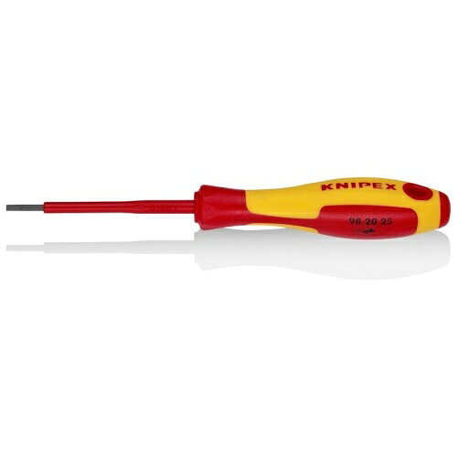 仕様：●メーカー:KNIPEX(クニペックス)●型番:98 20 25●刃幅×刃厚:2.5×0.4mm●軸長:75mm●全長:177mm●非絶縁ブレード長:15mm●ハンドル長:102mm●重量:32g●1000V絶縁●疲労を軽減し最適な力...