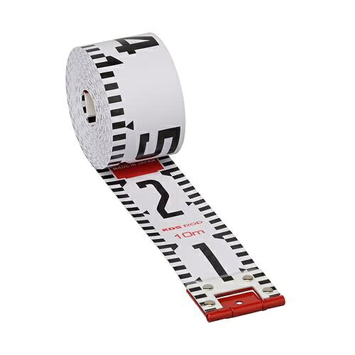 仕様：●メーカー:ムラテックKDS●型番:R60-10●全長:10m●幅:60mm●テープ厚み:0.65mm●材質:グラスファイバー●両面目盛付●JIS1級品●表面:5mm毎、黒目盛に黒縦数字と、20cm毎の赤白ポール目盛付裏面:5mm毎、...