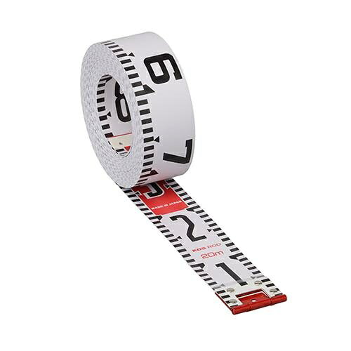 仕様：●メーカー:ムラテックKDS●型番:R60-20●全長:20m●幅:60mm●テープ厚み:0.65mm●材質:グラスファイバー●両面目盛付●JIS1級品●表面:5mm毎、黒目盛に黒縦数字と、20cm毎の赤白ポール目盛付裏面:5mm毎、...