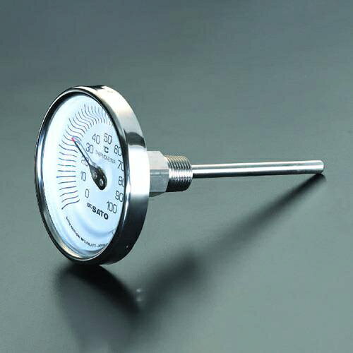 仕様：●メーカー:佐藤計量器製作所●型番:BM-T-90S●測定範囲(°C):0~100●感温部長(mm):200●1目盛:2°C●ダイヤル径:90mm●ケース外径:101mm●取付ねじ:R1/2”●感温部径:8mm●精度:±1目盛●材質:...