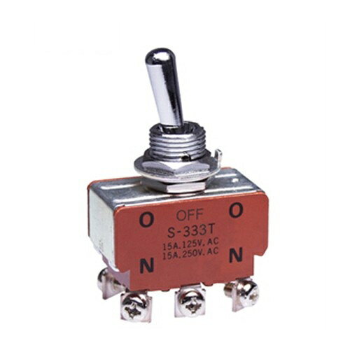 仕様：●メーカー:NKKスイッチズ●型番:S-333T●接点容量:15A 125V AC15A 250V AC15A 30V DC●極数:2極双投●スイッチ特性:ON-OFF-ON●操作部形状:レバー形●端子部形状:ねじ端子●パネル取付方法...