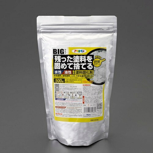 仕様：●メーカー:アサヒペン●用途:水性・油性塗料、ラッカー、ニス、ステイン、薄め液などの廃棄処理用●内容量:500g●廃塗料の処理目安:500gで約6000mlまで●残った水性塗料や油性塗料に混ぜるだけで簡単に固化できます。●ハケを洗った...