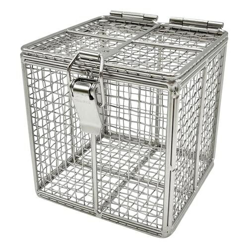 仕様：●サイズ:100×100×100(H)mm●線径:0.8mm●網目:5.5mm(4メッシュ)●フレームの太さ:φ6mm●材質:ステンレス(SUS304)●重量:240g●電解研磨仕上げ●閉じたフタを固定できるキャップクリップ付●RoH...