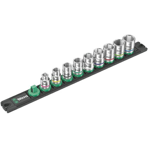 特長：ソケットレールB 4 サイクロップソケットレンチインサートセット。3/8”の9個の手動および機械用ソケット(非衝撃性)を備えたソケットレール。スムーズな回転機構により、ソケットを確実に保持し、簡単にアクセスできます。安全なビット取り付...