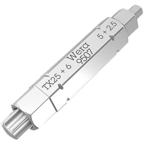 特長：9507 SB 4-in-1ビット。革新的で非常にコンパクトな4ウェイビット。1つのビットで4つの異なるネジサイズに対応。タフで汎用性が高い。1/4inch六角ドライブ。丈夫なWeraビットにより、出力チップの早期破損を防ぎます。Zビ...