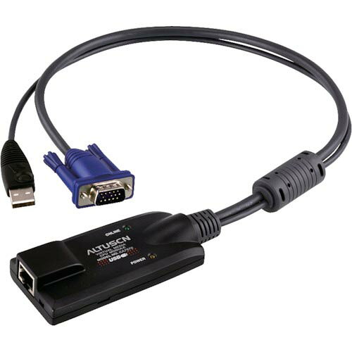 特長：Cat5(LANケーブル)タイプのKVMスイッチをコンピューターと配線する際に、コンピューター側に接続するコンピューターモジュールです。優れた信号補正の技術を提供し、画質の向上に力を注いだUSBコンピューターモジュールです。自動信号補...