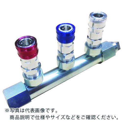 特長：配管から直接3分岐の空気取出口を実現できます。手間のかかるエアー配管工事が簡単にできます。業界初のカラーカップリングを採用しています。配管ラインの色分けが可能です。従来品より軽量です。用途：エアー配管から直接、取り出し口を分岐出来ます...