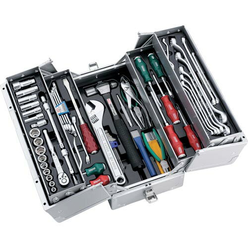 特長：自動車整備向けに、欠かせない工具を厳選した工具セットです。用途：オートメカニック用。主に自動車の組み立て・整備に。他にもあらゆる分野で活躍しています。自動車整備用。仕様：ケース色：シルバーケース寸法(mm)間口：433ケース寸法(mm...
