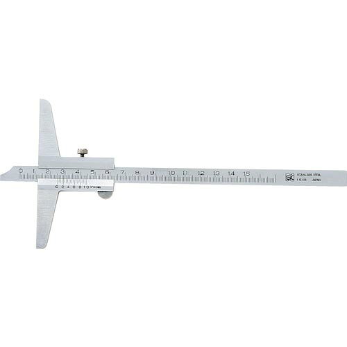 特長：広いベース部により、確度の高い深さ測定が可能です。精度保証のため、検査時の数値を記した検査表付です。本尺、ベースとも測定面焼入品です。反射しにくいシルバー仕上です。用途：深さ測定に。仕様：測定範囲(mm)：0〜150最大許容誤差(mm...