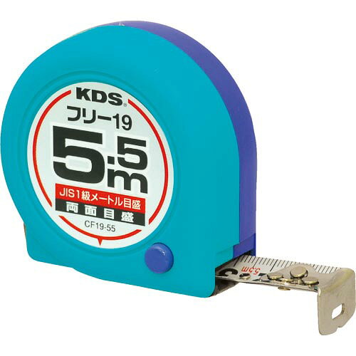 特長：裏面は高さ測定に見やすい縦目盛です。爪が飛びにくい4点鋲です。高所やケガキ測定に便利な両面目盛付です。用途：あらゆる寸法測定に。仕様：テープ長さ(m)：5.5テープ幅(mm)：19水平保持(m)：1.8目盛仕様：JIS1級両面メートル...