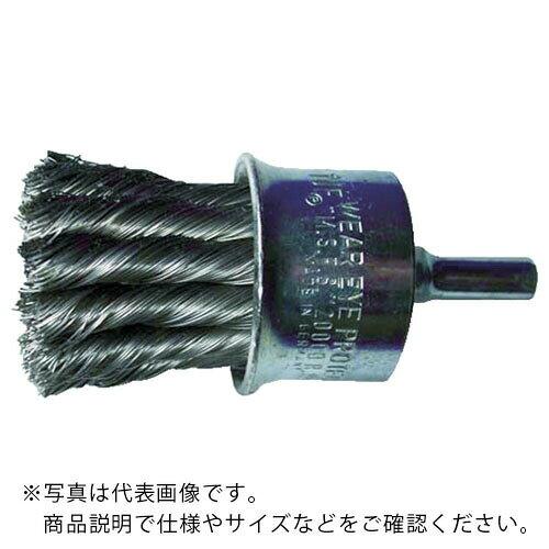 特長：独自開発のハイカーボンスチールワイヤにより長寿命で安全性、研削性に優れています。ノットタイプ（ワイヤを捩じり束にした）の強力切削用軸付ブラシです。用途：円筒状の穴や内面のバリ取り、塗装除去、表面処理。仕様：線径(mm)：0.35毛材：...