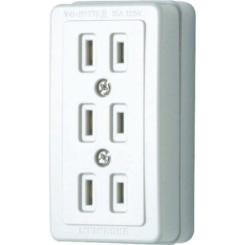 特長：汎用的な露出コンセントです。用途：設備工事用。仕様：定格：2P15A125Vコンセント数：3個口幅(mm)：48長さ(mm)：88厚さ(mm)：26.0色：白タイプ：露出極数：2P材質／仕上：ユリア樹脂　●代表画像について 商品によっ...