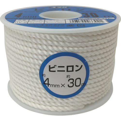 特長：手触りが良く扱い易い、耐候性、耐久性に優れた強度の強いロープです。用途：各種結束、テント、タープ用など。仕様：色：白線径(mm)：4長さ(m)：30包装形態：ボビン巻材質／仕上：ビニロン　●代表画像について 商品によっては、代表画像を...