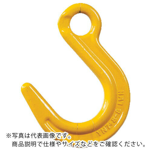 特長：口が広く開いているので掛けやすい仕様です。ラッチをロックすることによって、掛け外れを防止することができ、安全に使用できます。ランチが外開きのため、玉掛けが容易にできます。用途：チェーンスリングのフックとして。仕様：基本使用荷重(t)：...