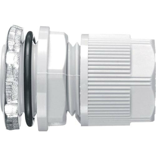 特長：難燃性はUL94V2仕様でハロゲンフリーです。袋ナットに緩み防止機構付です。色はライトグレーです。UL認証品(E2BG0416、E2BG0616除く)用途：ケーブルを制御盤類のノックアウトに接続するためのコネクタ。各種ケーブル配線工事...