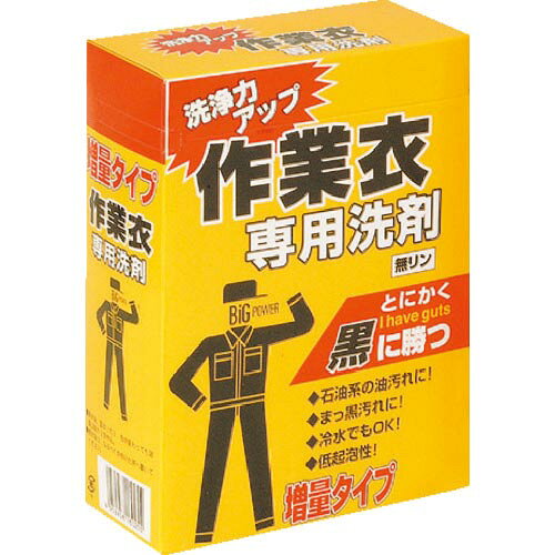 特長：一般洗剤では落とせない、頑固な油汚れを強力に落とします。作業衣、軍手、タオルなど素材を傷めず汚れをきれいに落とします。用途：作業服専用洗濯洗剤。仕様：タイプ(粉末/液体)：粉末容量(kg)：2.1粉末タイプ標準使用量：40g/水30L...