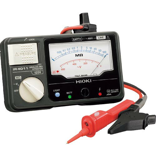 特長：JIS C 1302認定品のアナログ絶縁抵抗計です。誤使用のない単レンジ(125V)モデルです。暗い現場で作業効率アップでLEDライトと手元スイッチ付のテストリード(L9788-11)が標準付属してます。1mの落下に耐える堅牢設計(ド...