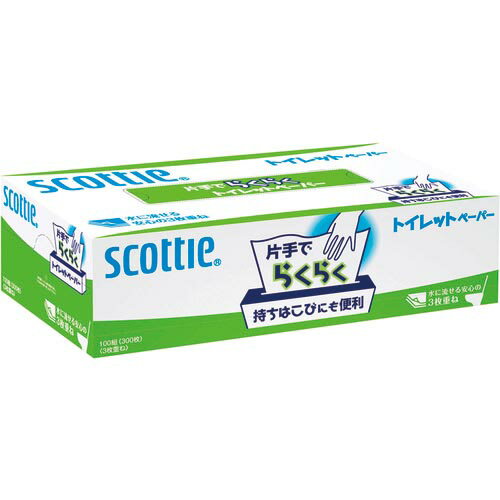 特長：片手で使えるBOXタイプのトイレットペーパーです。厚手（3枚重ね）で吸収性能に優れています。用途：手の不自由な方に。外出時の携帯用に。仕様：タイプ：シート色：ホワイトケース入数：100組(300枚)箱入数：100組(300枚)シートサ...