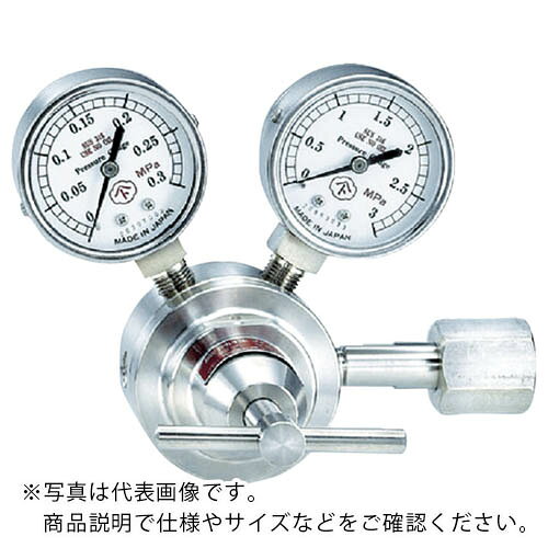 特長：腐食するガスに最適です。耐食性材質で安全設計です。用途：腐食性ガス用。仕様：流体：アンモニア1次側使用圧力(MPa)：0.2〜1.8出口接続：Rc1/4適用ガス2次側使用圧力：0.1〜0.2MPa出口側接続：Rc1/4材質／仕上：本体...