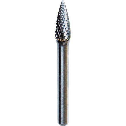 特長：切削からバリ取りまで、各種金属加工に幅広くご使用いただけます。仕様：形状：トンガリ(ダブルdカット)刃径(mm)：8刃長(mm)：19軸径(mm)：6軸長(mm)：46全長(mm)：65最高使用回転数(rpm)：50000オール超硬/...