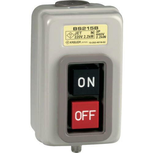 特長：鉄ケースで屋内の機械や壁に取り付けて使用するタイプです。電気用品安全法適合品です。用途：動力用押ボタンスイッチON、OFF。仕様：ボタン文字：ON、OFF最大適用電動機容量：三相200/220V-3.7kW長さ(mm)：61幅(mm)...