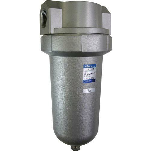 特長：入口圧力1.4MPaまで使用できます。処理空気量の大きな一般的なエアフィルターです。用途：圧縮空気中の水分(液状)とゴミ等の粒子を除去、空気圧機器を保護に。仕様：ろ過精度(μm)：40使用圧力(MPa)：0〜1.4処理空気流量(［［M...