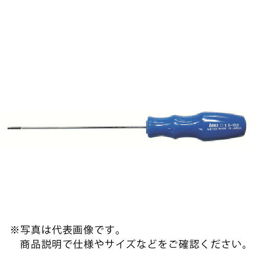 特長：傾けてねじを回せます。力が入りやすい三角断面のアセテート樹脂ハンドルです。仕様：対辺寸法(mm)：1.5軸長(mm)：100全長(mm)：170対辺(mm)：1.5材質／仕上：軸：特殊合金鋼グリップ：アセテート樹脂　●代表画像について...
