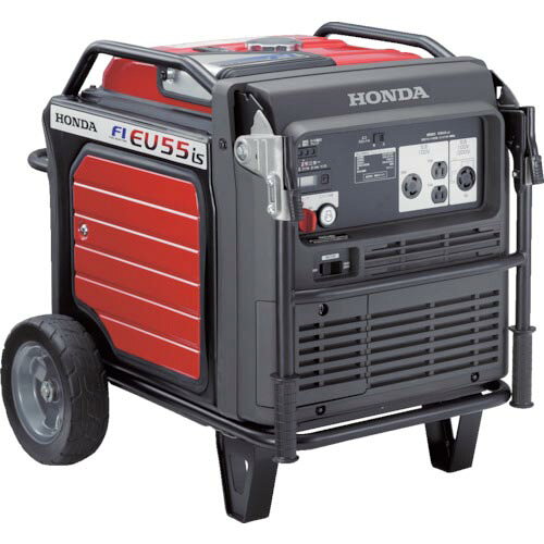 特長：5.5kVAの大出力で単相100/200Vの同時出力が可能です。定格負荷時6.1時間、1/4負荷時:15.8時間の長時間運転が可能です。一人でも持ち運びできる大径移動車輪と可倒式ハンドルを装備しています。別売りのリモコンキットで遠隔起...