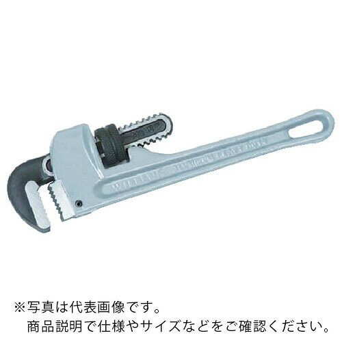 特長：アルミパイプレンチはスチール製より約40％軽量です。耐久性に優れたヘビーデューティ仕様です。目盛り付なのでパイプの直径が測れます。用途：ガス・水道管などの締め付けに。仕様：全長(呼称)(mm)：457最大口開き(mm)：79材質／仕上...