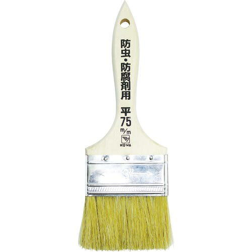 特長：毛腰の強い豚毛使用の刷毛です。用途：防虫・防腐剤用。仕様：刷毛幅(mm)：75毛丈(mm)：56玉厚(mm)：15全長(mm)：235適合塗料：木部保護塗料形状：平型材質／仕上：毛：豚毛柄：木　●代表画像について 商品によっては、代表...