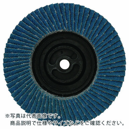 特長：日本製研磨布を使用し、日本で生産した超ローコストフラップディスクです。用途：溶接ビード取り。バリ取り、面取り、サビ取り。仕様：粒度(#)：120外径(mm)：100羽根長さ(mm)：18ねじ径(mm)：M10(P1.5)最高使用回転数...