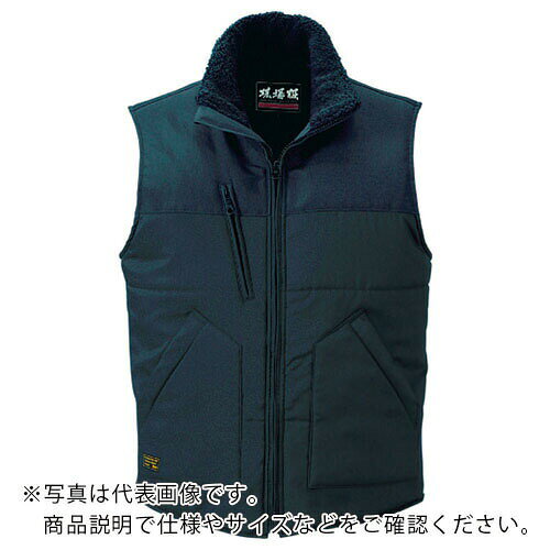 特長：見た目の格好良さと抜群の防寒性、過酷な環境でも快適な防寒服です。用途：現場作業用。仕様：色：ブラックサイズ：3L着丈(cm)：69胸囲(cm)：120材質／仕上：表：ポリエステル100%裏：ポリエステル100%キルト裏地：中綿ポリエス...